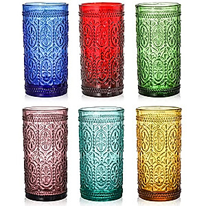 Bekith 6 Pack Premium Colored Drinking Glasses, 12 Ounce Vintage Water Glasses, Heavy Glassware Multicolor Glass Tumbler for Beverages, Juice, Beer, Cocktail