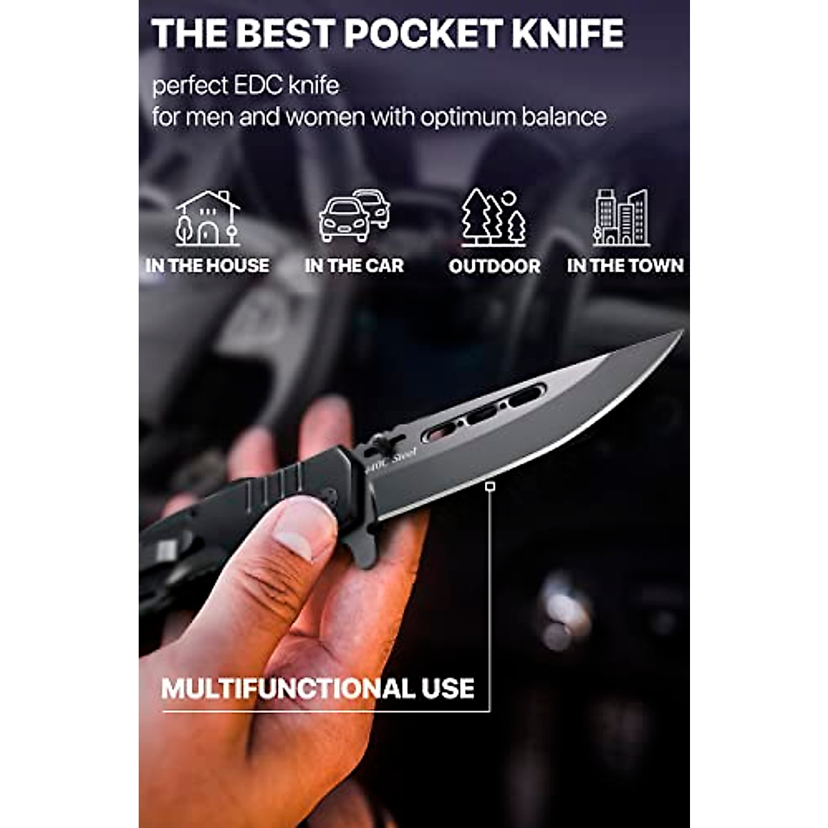 Spring Assisted Knife - Pocket Folding Knife - Military Style - Boy Scouts Knife - Tactical Knife - Good for Camping Hunting Survival Indoor and Outdoor Activities Mens Gift 6681
