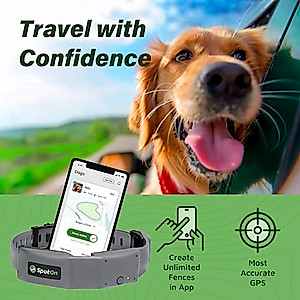 SpotOn GPS Dog Fence, App Based Wireless Dog Fence Collar, Waterproof, Reliable 128 Satellite Network GPS Dog Fence System, Battery Powered Virtual Dog GPS Tracker for All Terrain Large/Verizon