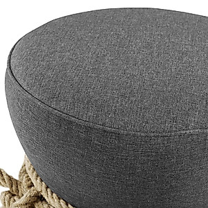 Modway Beat Upholstered Fabric Nautical Rope Round Ottoman in Gray, 19"L x 18.5"H