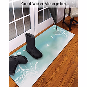 Welcome Mats, Floral Butterfly and Grass Silhouette on Green Door Mat, Non-Slip Absorbent Large 16x47 Inch Outdoor Indoor Mat Low-Profile Floor Mat Doormat for Entryway/Patio/Garage