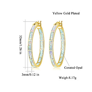 CiNily Big Gold Hoop Earrings Womens Opal Jewelry 14K Yellow Gold Plated Yellow Large Gemstone Earrings 32mm
