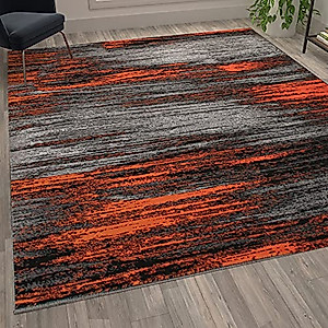 Flash Furniture Rylan Collection Abstract Area Rug - Scraped Design Orange Olefin Rug - 8' x 10' Area Rug - Jute Backing - Living Room, Bedroom, & Family Room