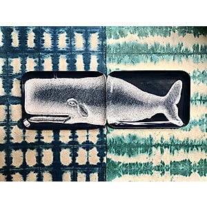 THOMAS PAUL Scrimshaw Whale Piece S/2 Serving Tray, 13.25"x9.125", Navy