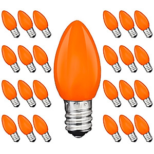 C7 LED Halloween Replacement Lights Bulbs,25 Pack 0.6w Cerami Orange Halloween Bulbs with E12 Candelabra Base Vintage LED Light Bulbs for Indoor Outdoor Night Lights Halloween Christmas String Lights