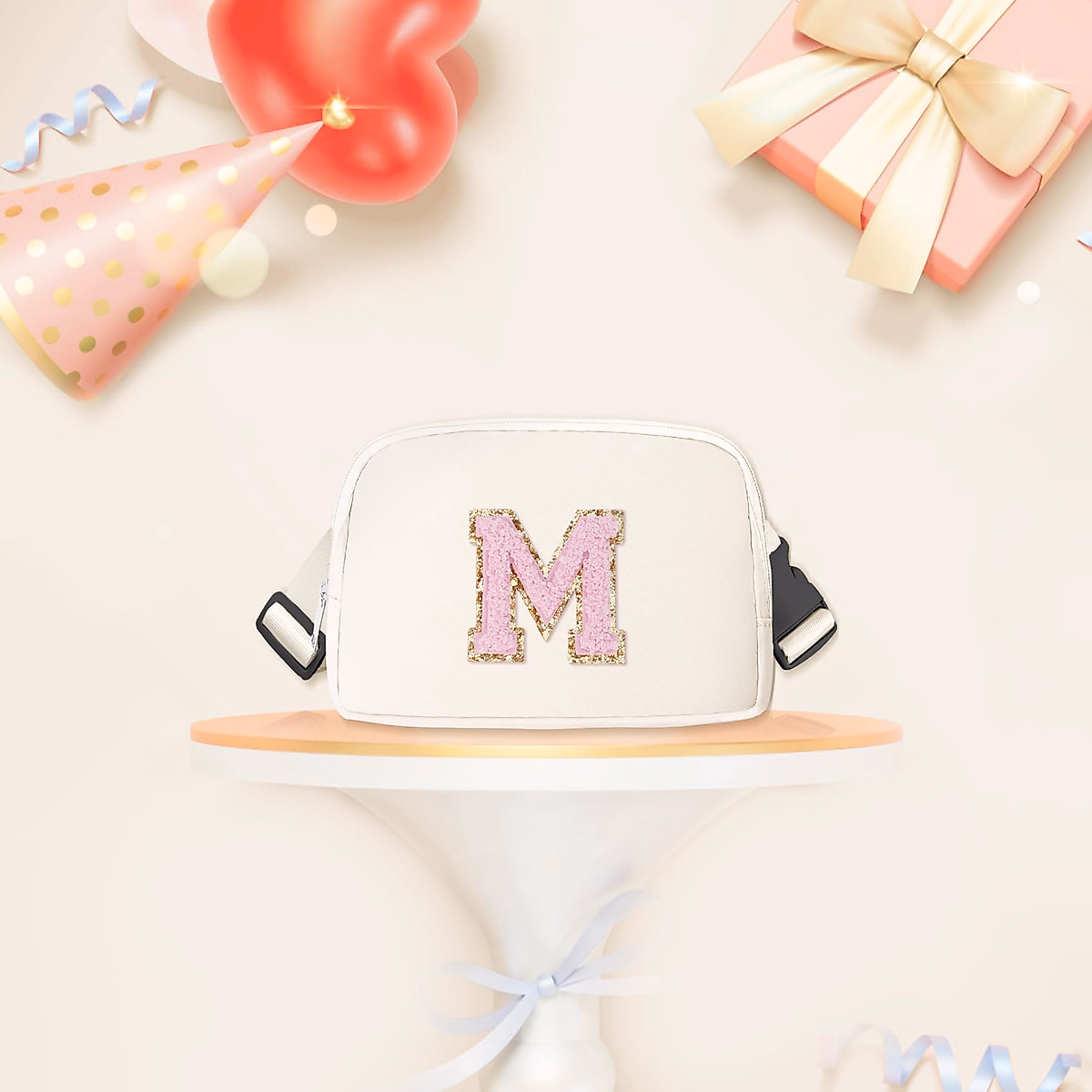 Aganmi Chenille Letter Crossbody Bags for Women Trendy, Waterproof Fanny Packs for Women Cross Body, Initial Letter Belt Bag with Multiple Inner Pockets and Adjustable Strap,N