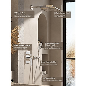 Gabrylly Shower System, Shower Faucets Sets Complete for Bathroom with High Pressure 10" Rain Shower and Handheld Shower, 2 Way Shower Valve Kit, Chrome