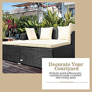 HAPPYGRILL Outdoor Daybed Rattan Wicker Patio Daybed with Padded Cushions Pillows and Sturdy Aluminum Foot, Patio Sofa Furniture Set for Garden Porch Poolside