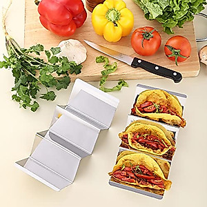 Taco Holder Stands Set of 4 – 2PCS Stainless Steel Taco rack tray and 2PCS Steak Knives – Perfect Combination for Taco Tuesday & Taco Bar - Dishwasher & Microwave Safe