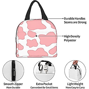 carati Insulated Lunch Bag Women Girls, Reusable Cute Tote Lunch Box for Kids & Men, Leakproof Cooler Lunch Bags for School Work Office Travel Picnic, Pink Cow Print