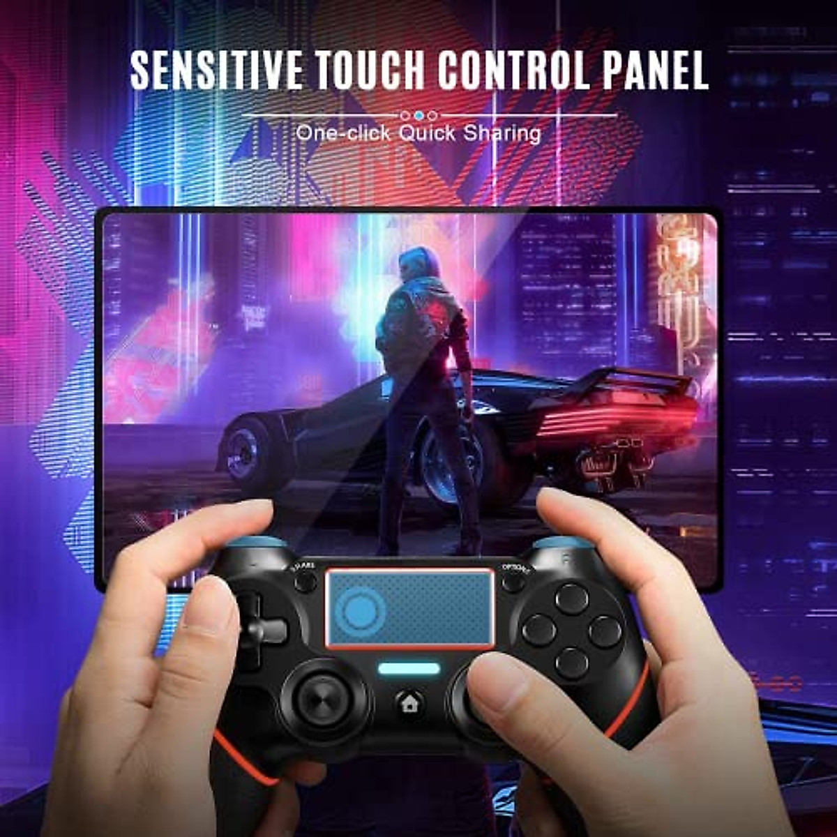 Deeptick Wireless Gamepad Controller For PS4/PC with Motion Motors and Audio Function, Mini LED Indicator, USB Cable and Anti-Slip (Red)