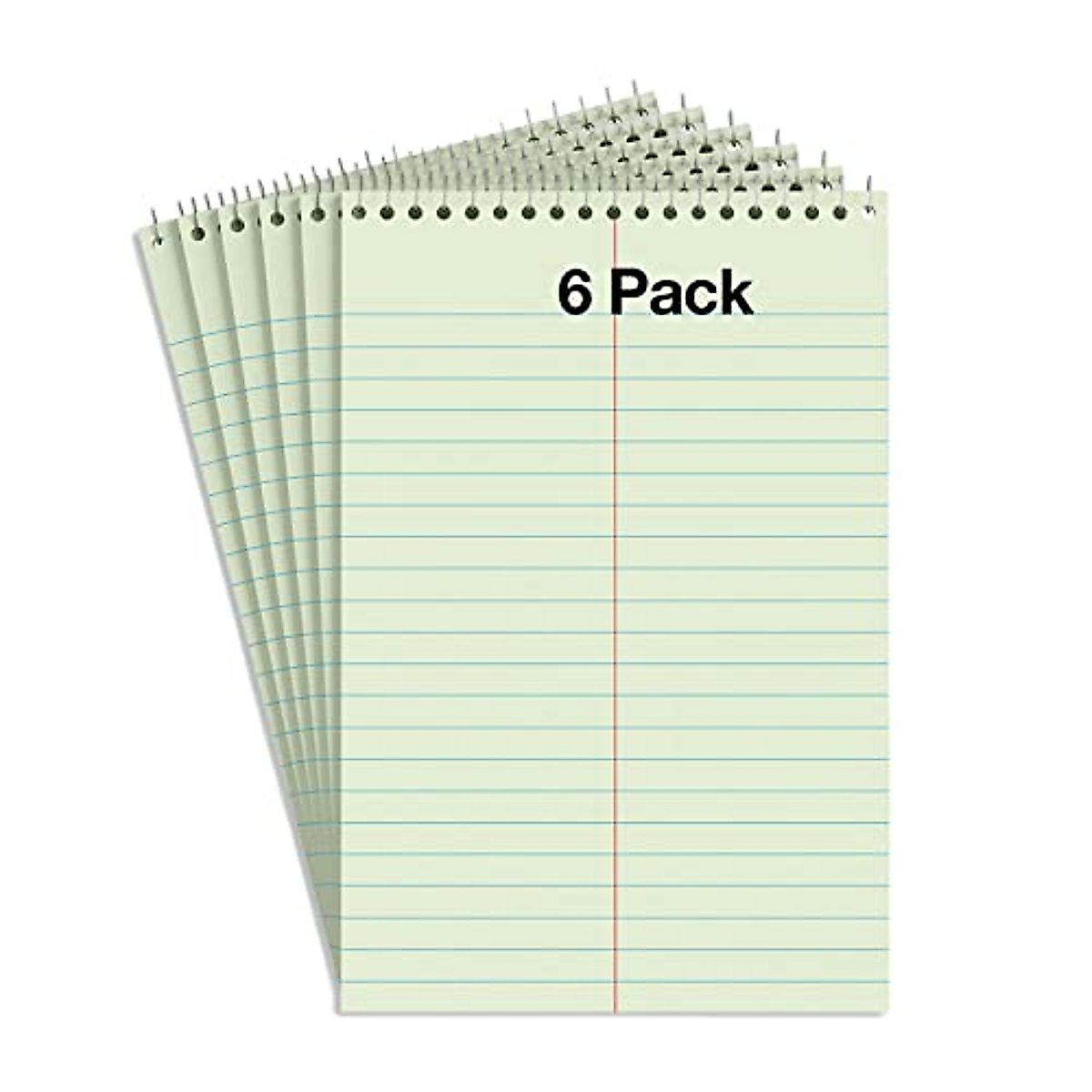 Steno Pads Notebooks, Top Bound Spiral Steno Book - Gregg Ruled, Green Tint, 80 Sheets Per Notepad - 6 x 9 Inch - Great for Note-Taking and Making to-do Lists - 6 Pack