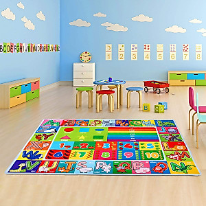 Kids Educational Rug Playtime Collection ABC, Numbers and Shapes Learning Carpet Kids Play Rug Mat Playmat for Playroom Bedroom, 55.1 x 43.3 inch