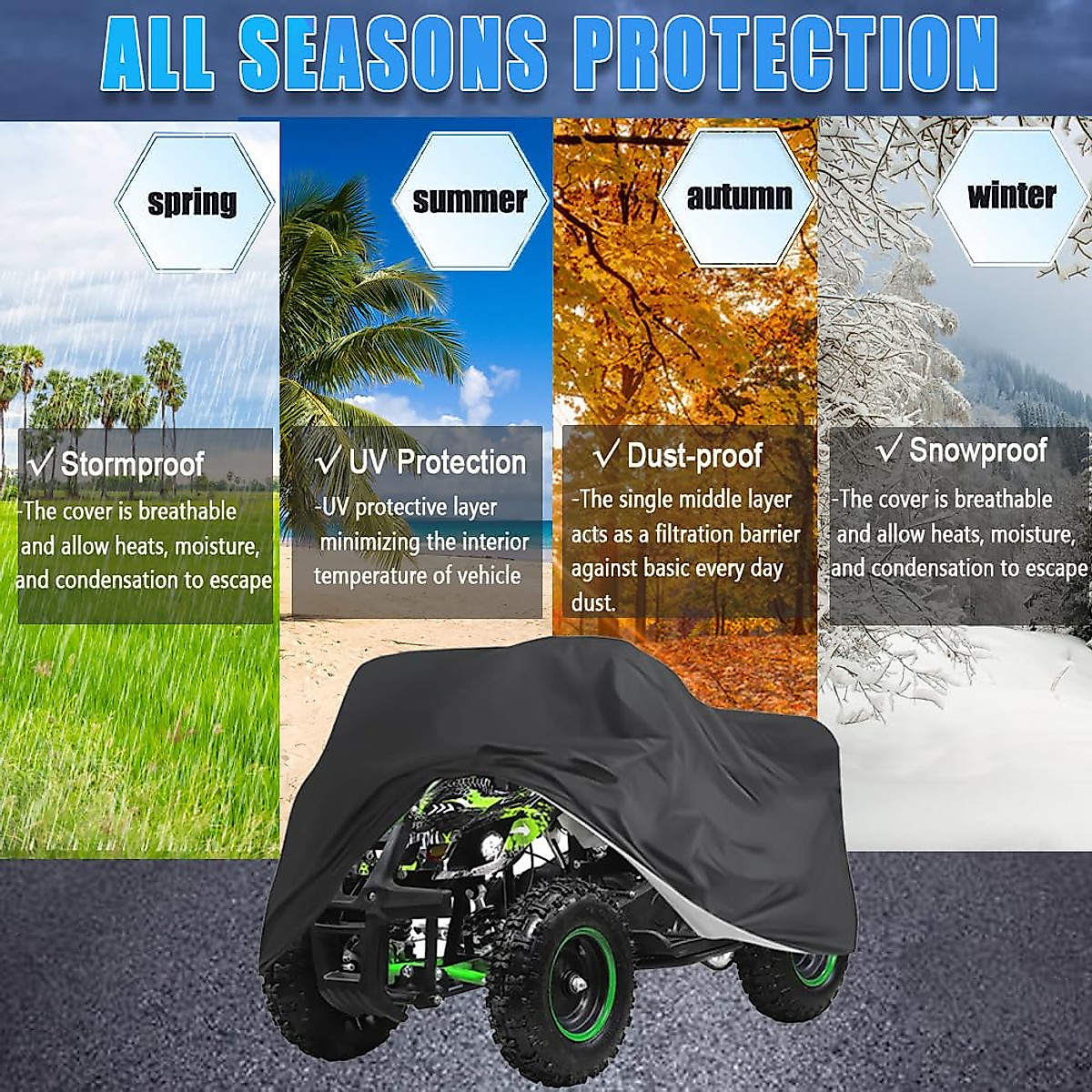 ATV Covers Waterproof 4 Wheeler Covers Quad Covers Used for Polaris Yamaha Suzuki Honda Kawasaki Kart