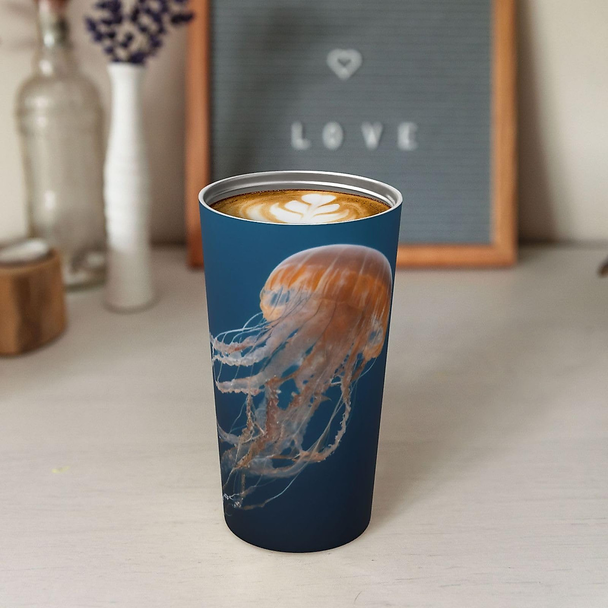 Insulated Coffee Mug Cute Jellyfish 17oz Double Wall Vacuum Stainless Steel Tumbler With Leak-Proof Lid And Handle, Cute Travel Thermos Mug For Cold Hot Drinks