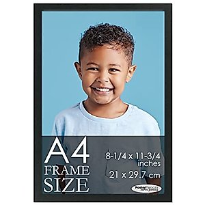 A4 Frame Black Modern Minimalist - Wooden 8.25x11.75 Frame - Modern Wood A4 Picture Frame For A4 Size Artwork or Documents - Photo Frame Includes UV Acrylic, Foam Board Backing, Hardware