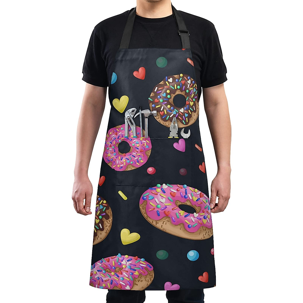 ALAZA H Yummy Donuts Adjustable neck strap Bib Aprons with 2 Roomy Pockets