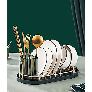 Qulable Dish Rack Drainer with Removable Tray Mini Sink Dish Strainers Drying Rack Drainers Tableware Organizer Waterproof for Kitchen Counter Top(Green)