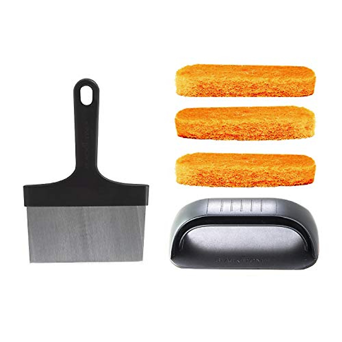 Blackstone 5059 Flat Grill & Griddle Cleaning Kit 5 Pieces Premium Flat Top Grill Accessories Cleaner Tool Set - 1 Stainless Steel 6" Scraper, 3 Scour Pads and 1 Handle Griddle Kit