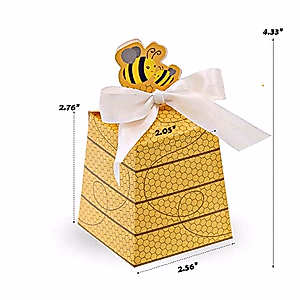 MeiMeiDa 30 Pack Bumble Bee Candy Boxes Treat Boxes Paper Beehive Gift Box with Ribbon for Bee Party Decoration Bee Birthday Baby Shower Favors Supplies