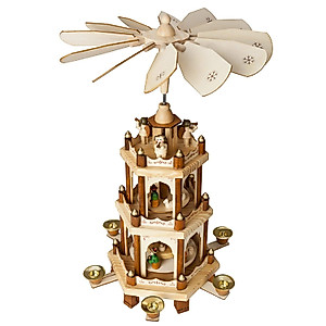 Set of BRUBAKER Christmas Pyramid 3-Tier 18 Inches + 20 Red Candles + Stick-Um Candle Adhesive