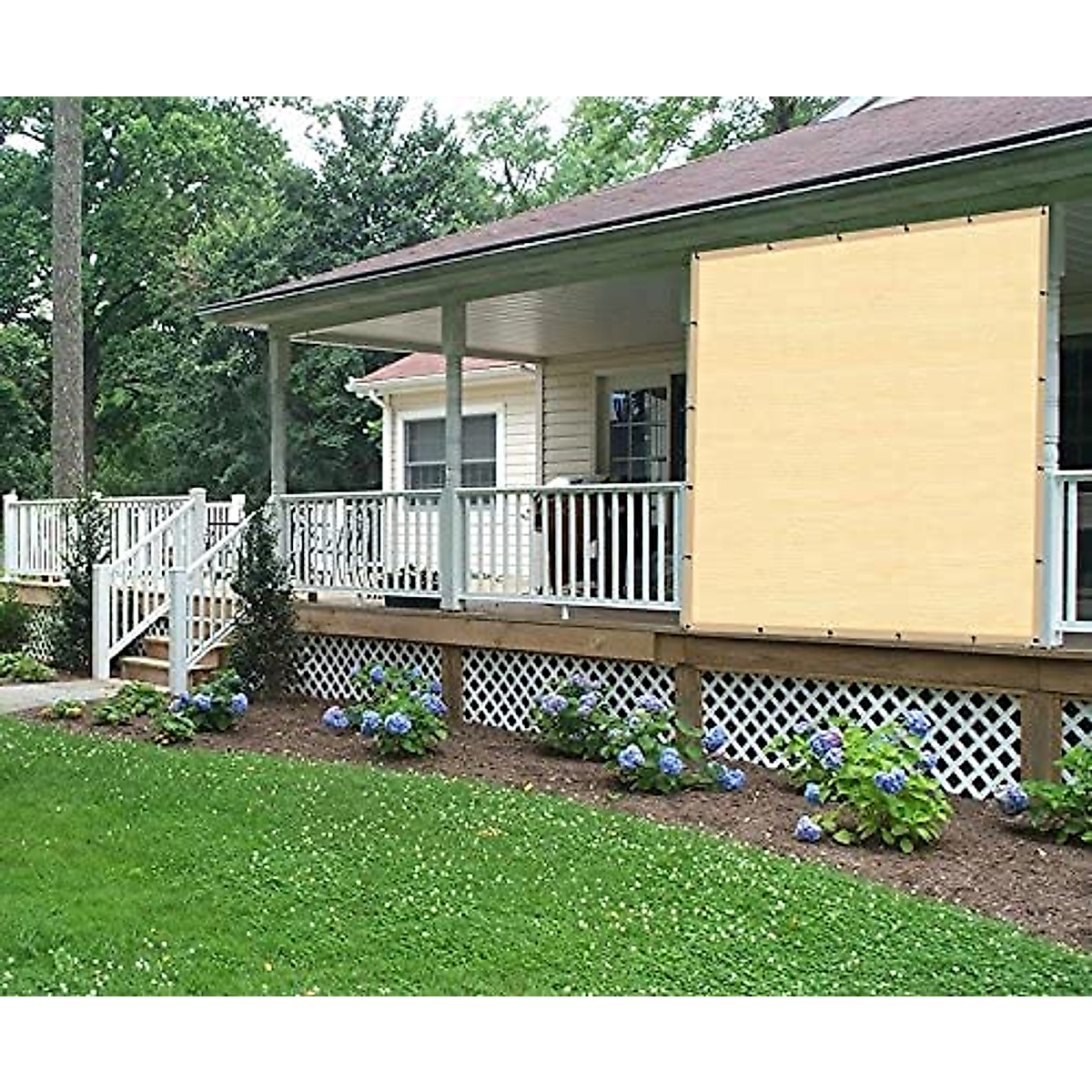 Shatex 90% Shade Fabric Sun Shade Cloth 12’ x 20’ Wheat Taped Edge with Grommets Sun-Block Mesh Shade for Pergola Cover Canopy,12 Bungee Balls
