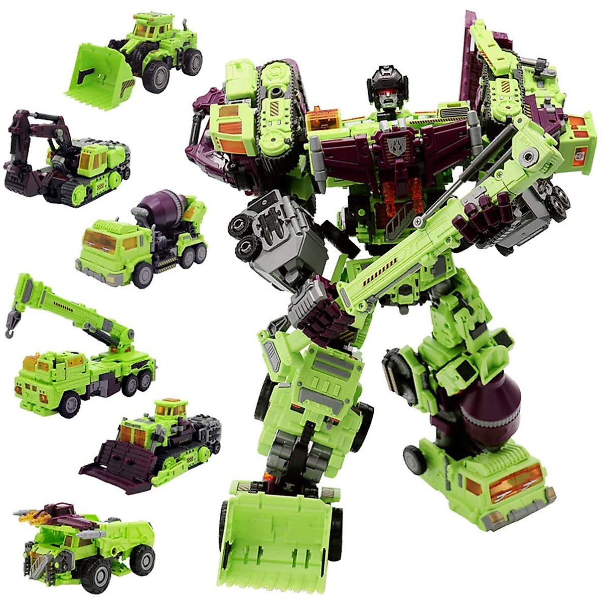 NBK Deformation Oversize Toys Robot Devastator Engineering Combiner 6 in 1 Action Figure Car Truck Model Gift for Kids Boys (Green)