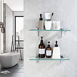 KES Glass Shelves for Bathroom, 15.8-Inch Bathroom Shelf with Rectangle Tempered Glass and Polished Chrome Bracket Wall Mount 2 Pack, BGS3201S40-P2