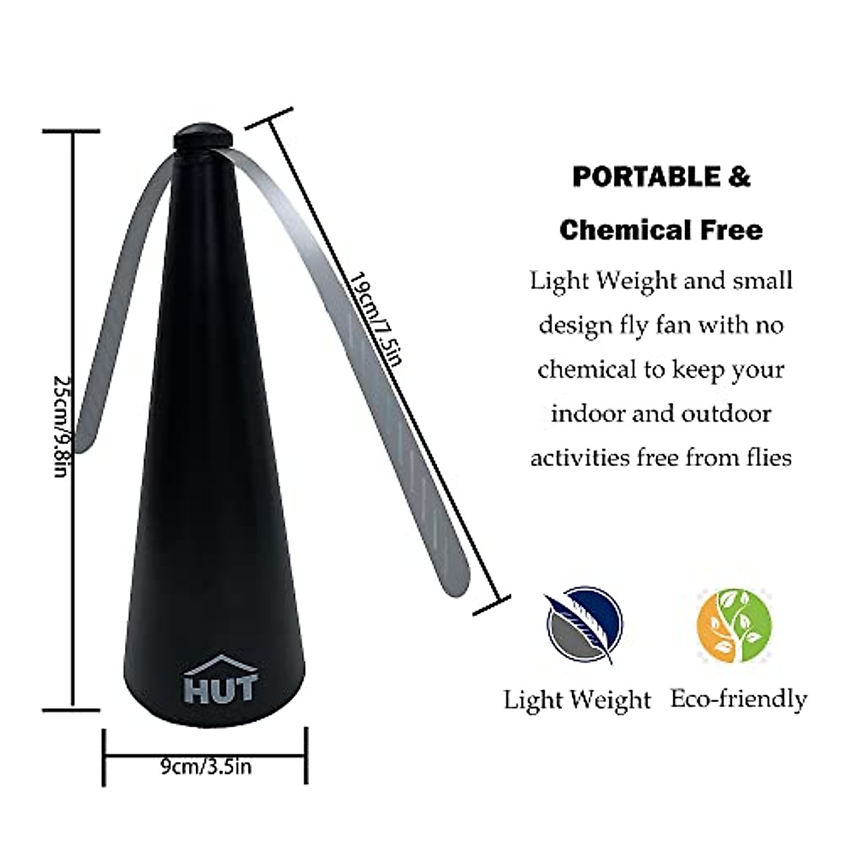 HUT-Fly Fan for Table, Portable Fan for Outdoor Indoor, Restaurant Patio Fly Fan, Battery USB Fan, Keep Flies Away, Black (4 Pack)