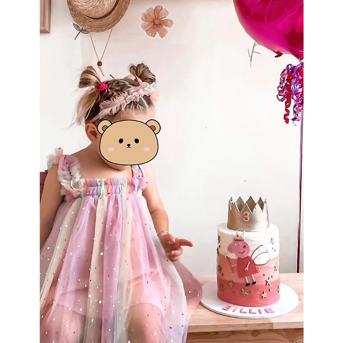 AGQT Toddler Girls Tutu Dress Sleeveless Kids Tulle Tutu Dress Birthday Party Babydoll Dresses Sequin Star-Pink Size 2-3T