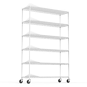 6 Tier NSF Metal Shelf Wire Shelving Unit, 6000lbs Capacity Heavy Duty Adjustable Storage Rack with Wheels & Shelf Liners for Commercial Grade Utility Steel Storage Rack, 82"H x 48"L x 18"D - White