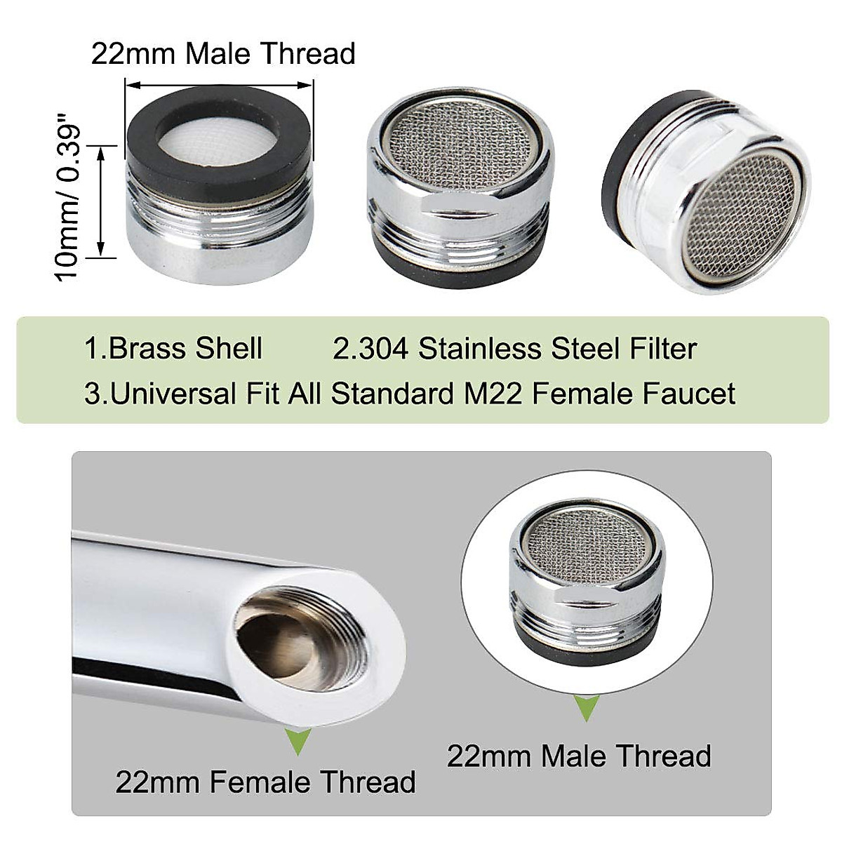uxcell 6pcs 22mm Faucet Aerators Universal Male Faucet Replacement Part for Bathroom Lavatory Kitchen Sinks Faucet Bidet Faucet