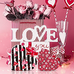 Yulejo 3 Pieces Valentine's Day Wood Sign Heart-Shaped Wood Letter Double-Sided Wooden Heart Decorative Sign Table Centerpiece Decor for Valentine's Day