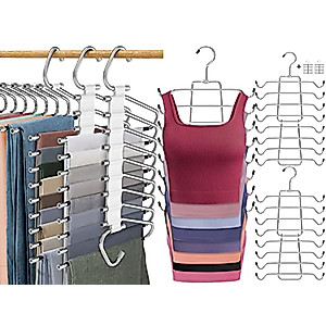 2 Pack Upgrade 9 Layers Pants Hangers Space Saving Antiquewhite+2 Pack Tank Top Hangers Space Saving Metal Bra Organizer for Closet Organizer Dorm Room Essentials