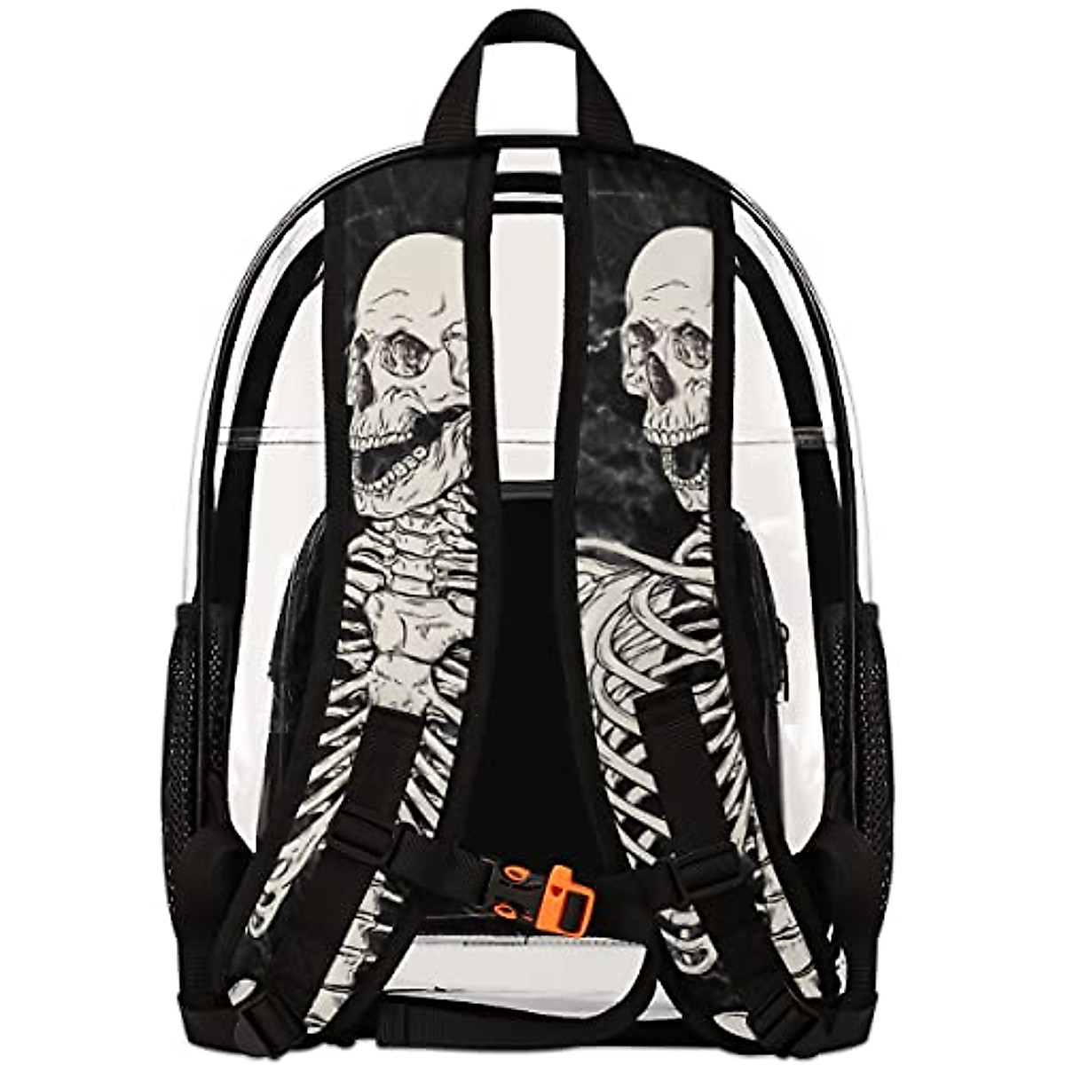 bisibuy Skull Marble Pattern Clear Backpack Stadium Approved Heavy Duty PVC Transparent Backpacks Large See Through Bag for Work Travel Sports Events Concerts
