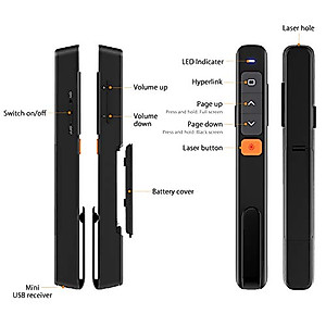 Wireless Presenter, AMERTEER RF 2.4GHz USB and Type-C Presentation Remote with Hyperlink &Volume Control PowerPoint Remote Clicker for Mac Book/Air/Pro