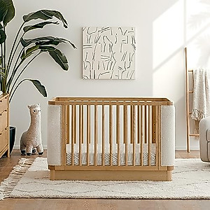 Babyletto Bondi Boucle 4-in-1 Convertible Crib with Toddler Bed Conversion Kit in Honey with Ivory Boucle, Greenguard Gold Certified