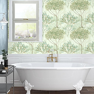 Livebor Floral Peel and Stick Wallpaper Green Floral Contact Paper 17.7inch x 118.1inch Tree Wallpaper Peel and Stick Green Floral Wallpaper for Bedroom Self Adhesive Removable Wall Paper Decorative