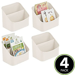 mDesign Kitchen Pantry, Cabinet, Countertop Shelf Packet Organizer Bin Caddy and Storage Station for Spice Packets, Dressing Mixes, Hot Chocolate, Tea, Sugar Packets - 4 Pack - Cream