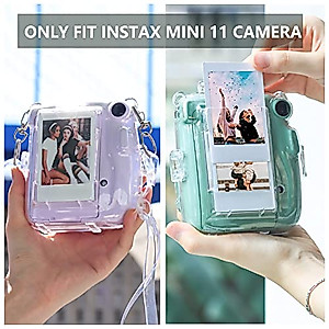 wogozan Clear Case for Fujifilm Instax Mini 11 Instant Camera Protective Case- Upgrade Back with Photo Pocket for Storing 10 Photos+Adjustable Shoulder Strap and Camera Sticker