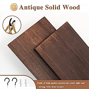 Iwaiting Outdoor Hanging Shelves for Wall, 3 Tier Antique Wood Floating Hanging Shelf with Handmade Twine Weaving Process, Suitable for Bedroom Living Room Bathroom Hanging Window Plant Shelves Decor