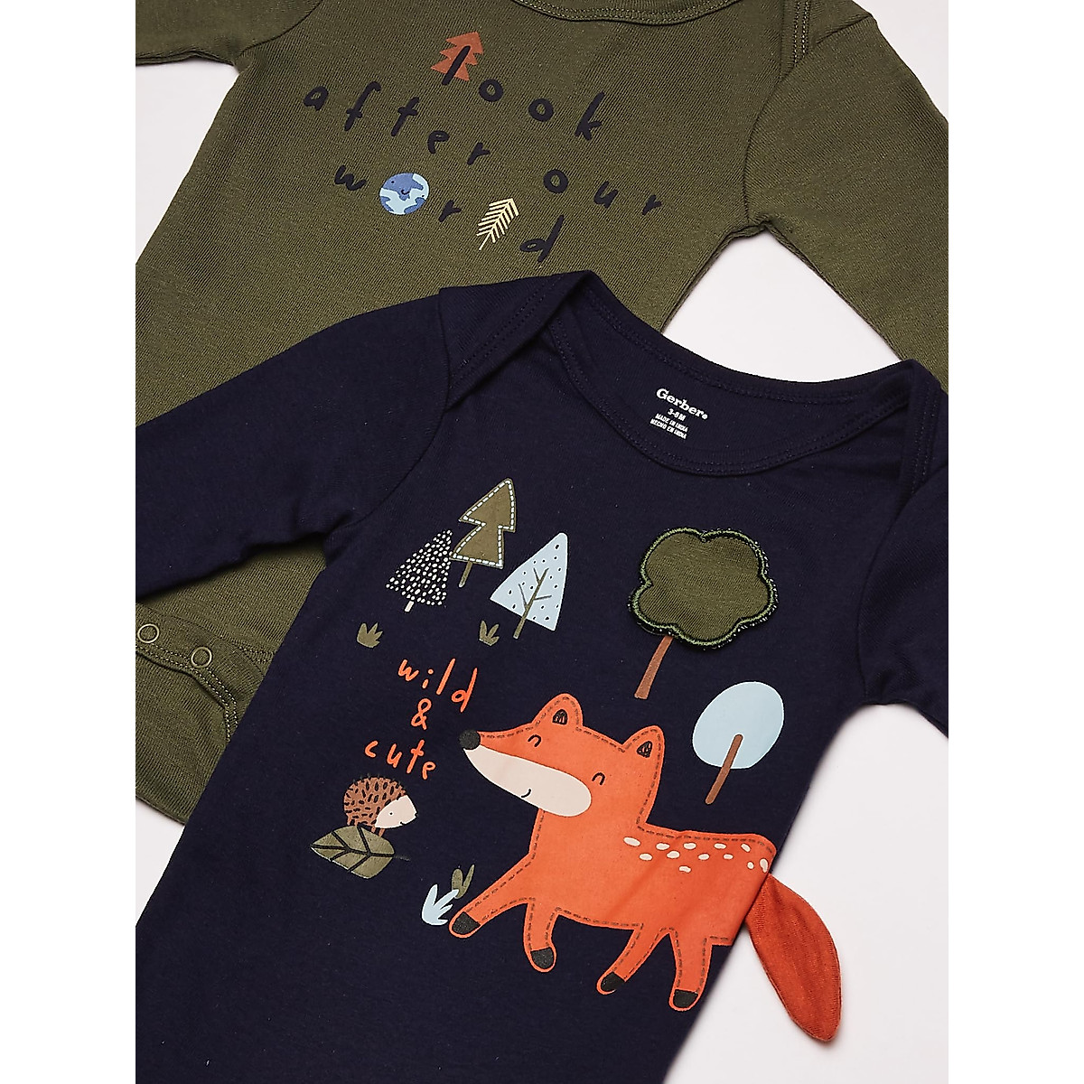 Gerber Baby Boy's 5-Pack Long-Sleeve Onesies Bodysuit, Blue Fox, 3-6 Months