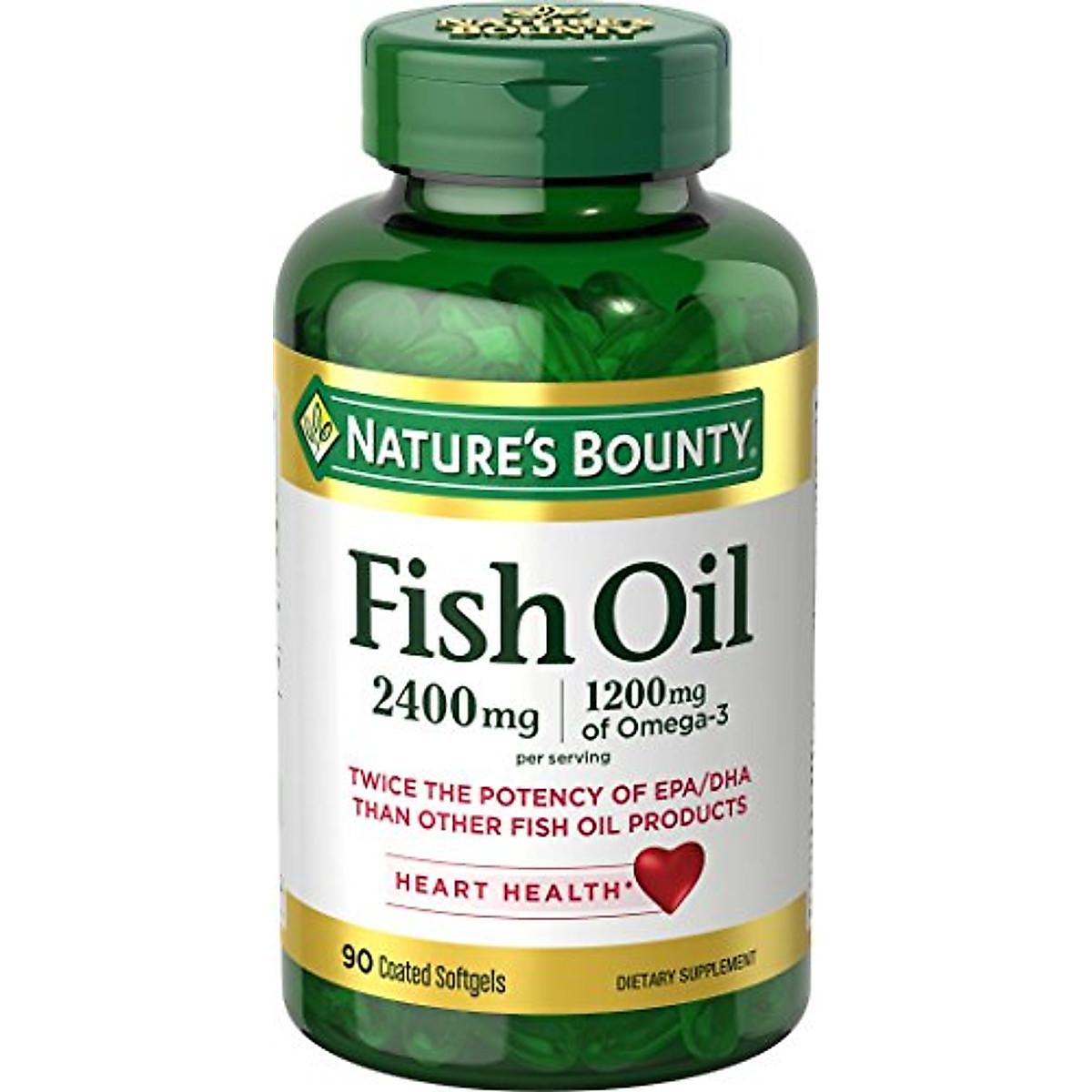 Nature’s Bounty Fish Oil, Supports Heart Health, 2400mg, Coated Softgels, 90 Ct.