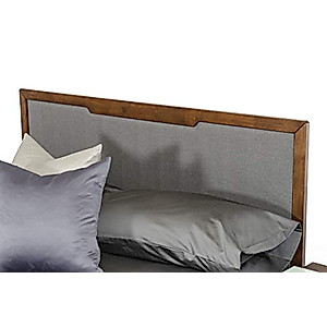 Limari Home Maurice Collection Bedroom Mid-Century Veneer Finished & Fabric Upholstered Bed, California King, Gray, Walnut