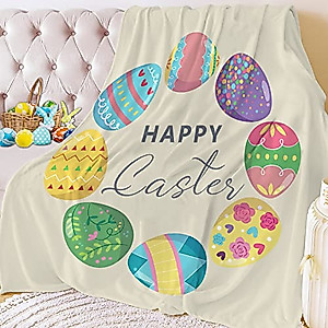FJPT Happy Easter Colorful Eggs Throw Blanket Flannel Fleece Spring Cute Blankets Soft Luxury Cozy Warm for Living Room Bedroom Sofa Couch (40" x 50")