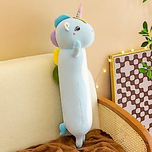 Unicorn Plush Pillow: Soft 27.5" Large Hugging Stuffed Animal Toy for Kids, Girls - Blue (Baby Shower, Birthday, Valentine)
