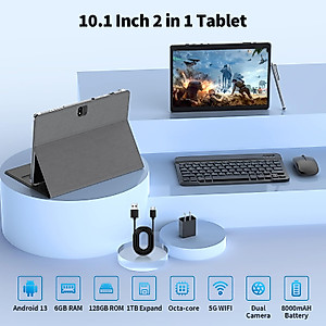 RliyOliy Tablet with Keyboard, 2 in 1 Tablet, 6GB+128GB, 1TB Expand, Android 13 Tablet, 10 inch Tablet with Case, Mouse, Stylus, 8000mAh Battery, 2.4G/5G WiFi, GPS, Certified Tablet PC