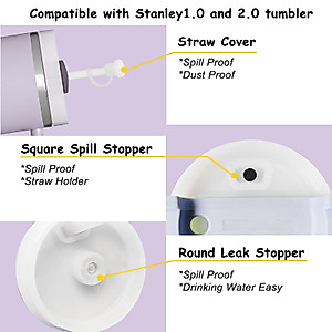 Stanley Cup Accessories Set,Includes 2pcs 0.4in Straw Covers, 1 Spill-Proof Stopper for 6-10mm straw, 1 Name ID LetterA Handle Charm, and 1 Silicone Boot，Fits Stanley 30&40 Oz Tumbler(A)