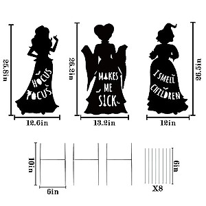 Ivenf Witch Halloween Decorations Outdoor: 3 Extra Large Black Hocus Pocus Witches, Halloween Silhouette Yard Signs with Stakes, Thick Corrugated Plastic, Outside Yard Lawn Decor for Kids Home Party