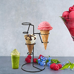 ABOOFAN Iron Ice Cream Cone Holder Stand with Base 3 Holes Sushi Hand Roll Stand Holder Cupcake Stand Baking Rack (Black)